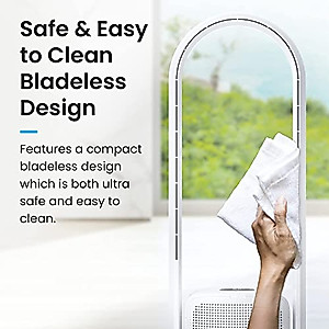 ULTTY Bladeless Tower Fan and Air Purifier in one, True HEPA Filter 99.97% Smoke Dust Pollen Dander, Oscillating Tower Fan with Remote Control R22, White