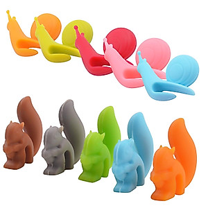 Aylifu 10pcs Silicone Tea Bag Holders Multi-color Snail and Squirrel Cute Drink Marker Tea Accessories for Party Banquet Gathering