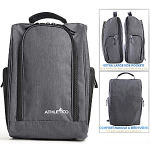 Athletico Golf Shoe Bag - Zippered Shoe Carrier Bags With Ventilation & Outside Pocket for Socks, Tees, etc. (Gray)