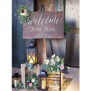 Custom Wooden Welcome Sign for Rustic Weddings: Display Date & Couple Name, Personalized Welcome Wedding Sign, Weathered Oak Stain Wood Sign, Wedding & Reception Decorations