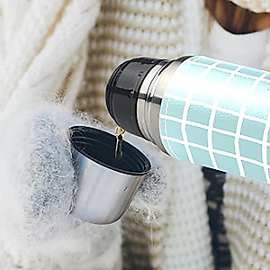 Turquoise Grid Plaid Pattern Stainless Steel Water Bottle Leak-Proof, Double Walled Vacuum Insulated Flask Thermos Cup Travel Mug 17 OZ