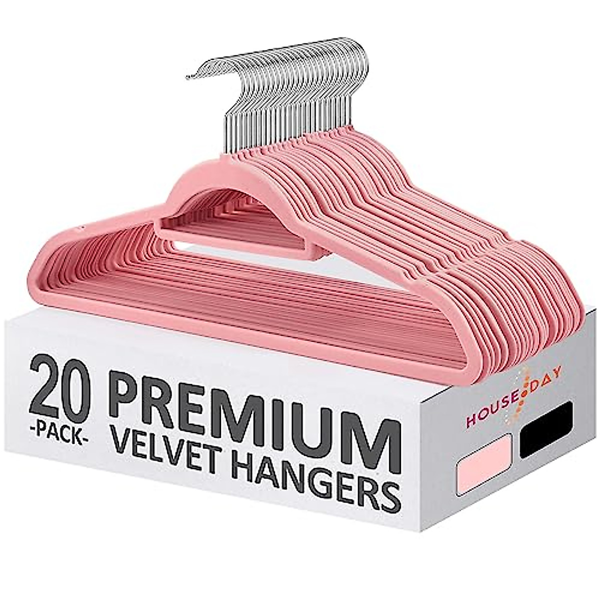 HOUSE DAY Velvet Hangers with Tie Bar 20 Pack Pink, Clothes Hangers Non-Slip, Space Saving Felt Hangers for Pants, Coat, Suits, Shirt, Scarf, No Hanger Marks