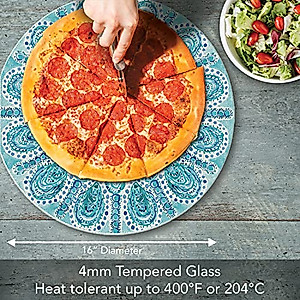 CounterArt Ocean Fantasy 4mm Heat Tolerant Round Tempered Glass Cutting Board 16" Round Manufactured in the USA Food Preparation Board, Cake Plate, Pizza Stand