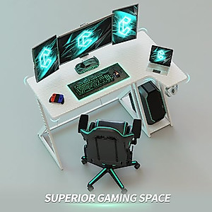 CubiCubi Aurora Gaming Desk with Carbon Fiber Surface, 55 Inch L Shaped Desk with Storage Shelves, Small Corner Computer Desk with Monitor Shelf, Gamer Desk PC Table, White