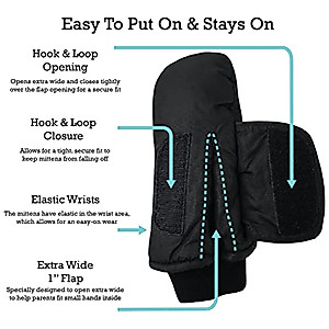 N'Ice Caps Kids Waterproof Snow Mittens Cold Weather Thinsulate Insulated (Black, 6-8 Years)