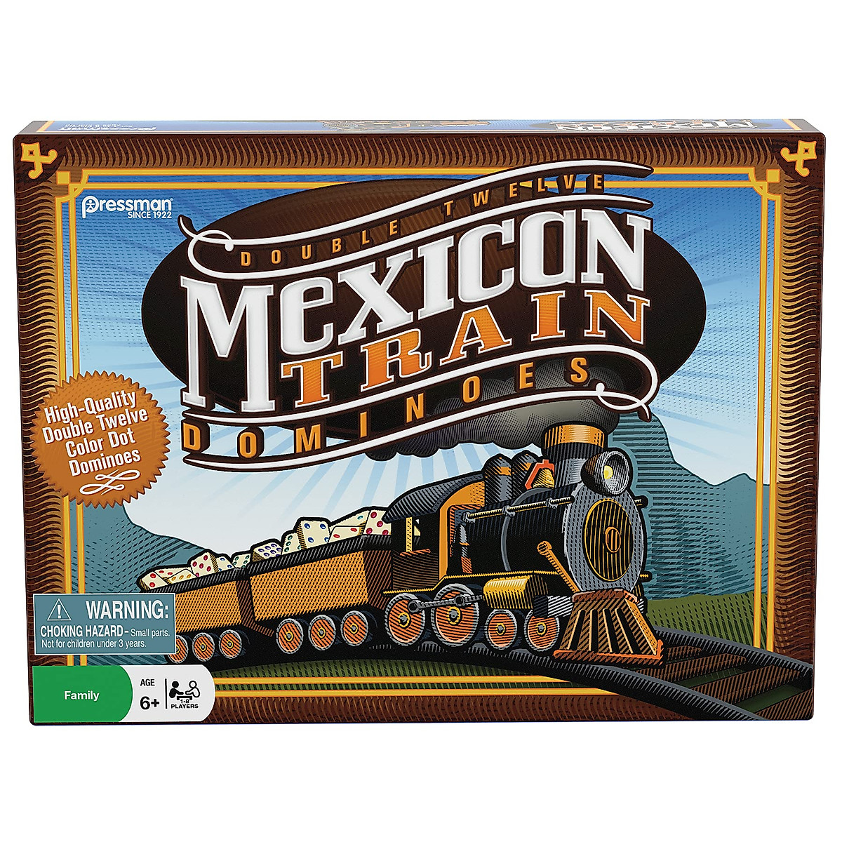 Mexican Train Dominoes - Beautiful Color Dot Double 12 Dominoes Set - Includes Train Markers and Hub by Pressman Multi Color, 5"