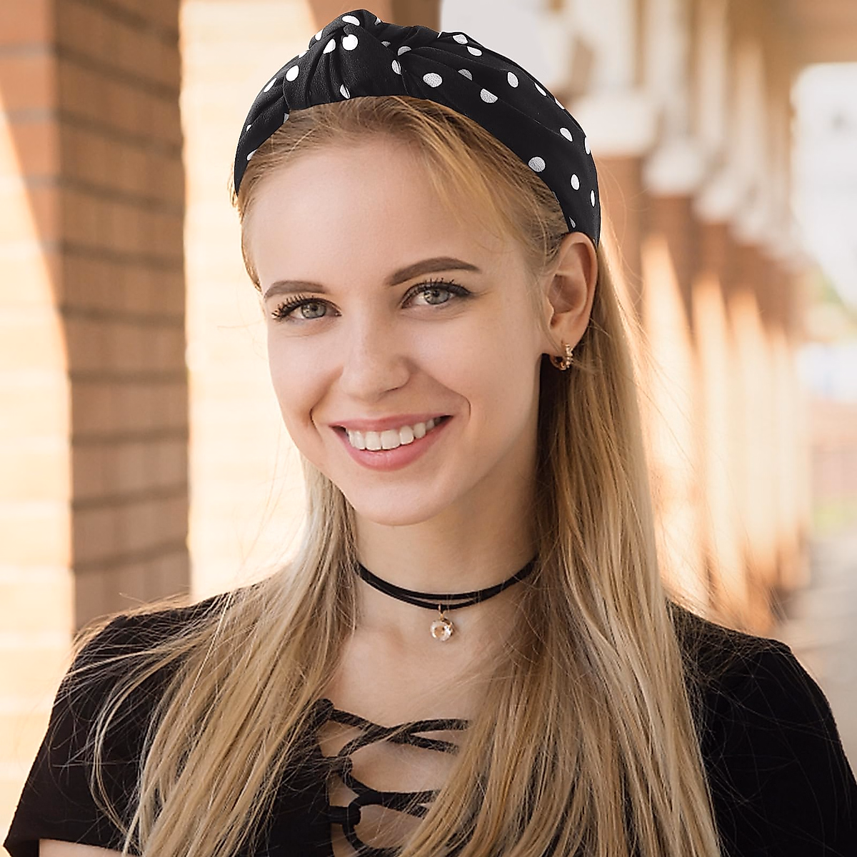 Jaciya Knotted Headbands for Women Girls Polka Dot Black Headband Non Slip Wide Teacher Headband Knot Head Band Vintage Fashion Hairband Hair Accessories