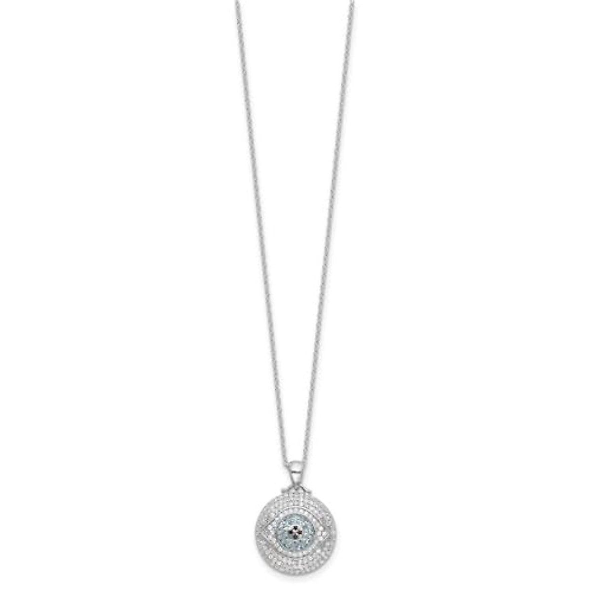 17mm 925 Sterling Silver Rhodium Plated Created Blue Spinel and CZ Evil Eye Necklace 18 Inch Jewelry for Women