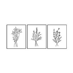 Black and White Wall Art Prints for Living Room, Bedroom, Kitchen, Office, Bathroom Wall Decor, Minimalist Wall Art, Botanical Prints, Plant Poster, Flower Pictures, Set of 3, 8" x 10", Unframed.