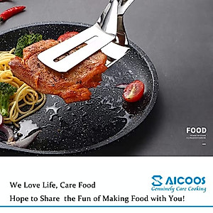 SAICOOS Double Sided Spatula,Tongs for cooking, 12 inch 1pack Stainless Steel,Increase the lock for easy storage Fishing turner, Tongs Clip for Fish Beefsteak Bread BBQ Meats Pizza Pies