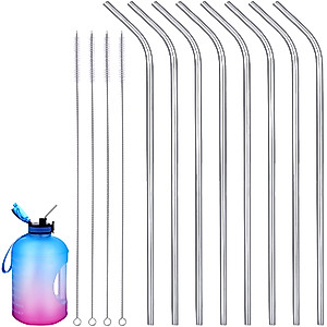 8 Pieces 14 Inch Stainless Steel Straws Long Drinking Straws for 100 oz Tumblers, Reusable Metal Drinking Straws Extra with 4 Pieces Cleaning Brush (Silver)