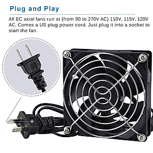 GDSTIME 90mm EC Axial Cooling Fan 92mm x 25mm AC 110V 115V 120V 220V 240V Dual Ball Bearing Small Brushless Exhaust Fan AC Powered Cord with ON/Off Switch