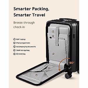 LUGGEX Carry On Luggage 22x14x9 Airline Approved with Laptop Compartment, PC Hard Shell Luggage with USB Port, Black Suitcase with Spinner Wheels