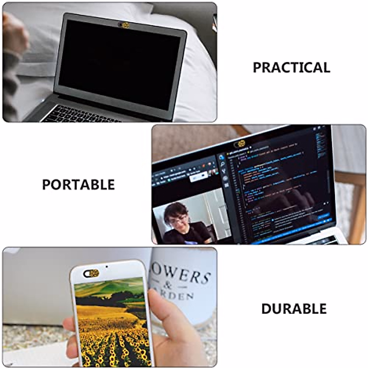 KOMBIUDA Ipads 3pcs Ultra- Your Computer Prvacy Ultra-Thin Slide Slider Lens Webcam Sunflower Laptop Cover Visual Printed Thin Privacy Camera Lid Universal Cartoon Webcam Cover