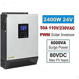 ERTY 3KVA Hybrid Solar Inverter 24V 110V 220V Pure Sine Wave Solar Inversor Built-in 50A PWM Solar Controller Battery Charger (24Vdc 110-120V)