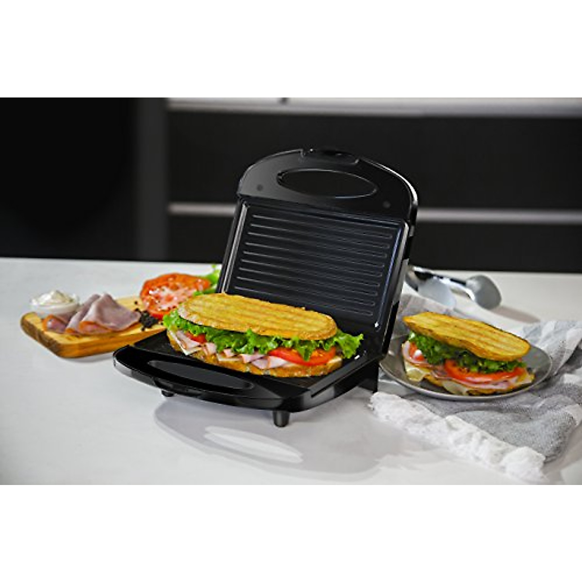 Chefman Electric Contact Grill Griddle, Indoor Dual Closed Sandwich Maker with Nonstick Plates & Cool Touch Handle, For Kitchen & Countertop, 2 Serving, Compact, Black