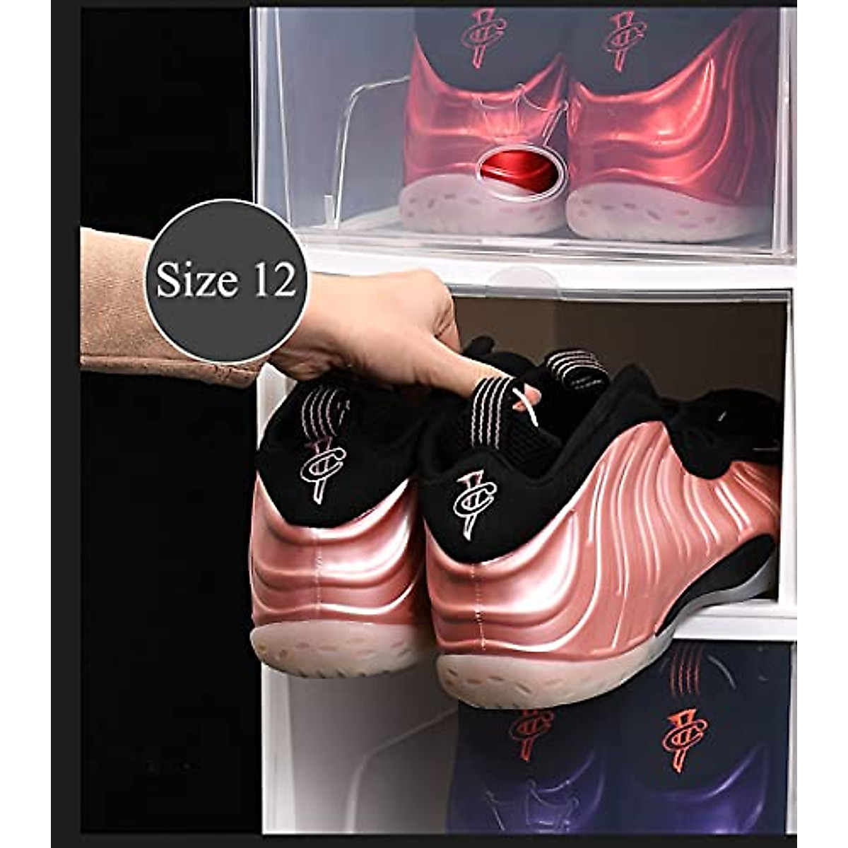 Yagizaai Bayou Shoe Boxes Clear Plastic Stackable, 8 PCS Heavy Duty Shoe Boxes, Clear Shoe Boxes with Lids Stackable, Easy to Assemble for Size Up to 10