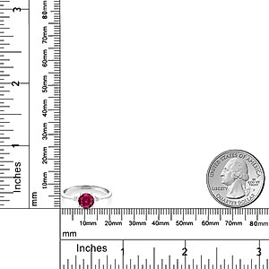 Gem Stone King 10K White Gold Red Created Ruby and White Created Sapphire Solitaire Engagement Ring For Women (1.03 Cttw, Round 6MM, Gemstone July Birthstone, Size 5)