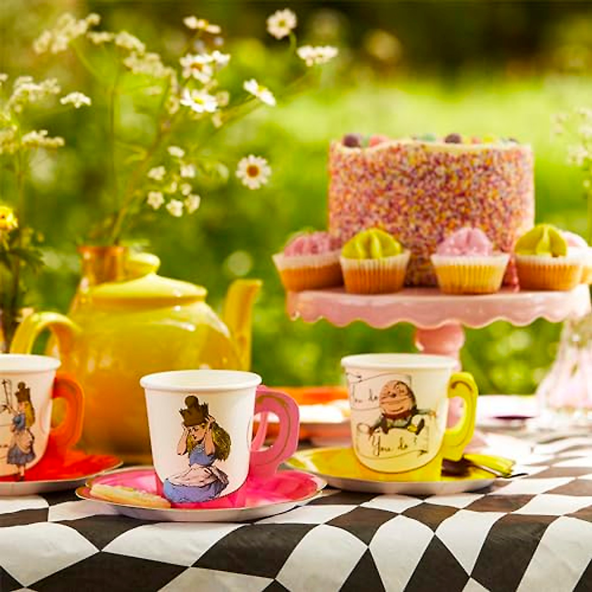 Talking Tables | 12 x Alice in Wonderland Cup and Saucer Set, Onderland 1st First Birthday Party Supplies | Mad Hatter Afternoon Tea Party Decorations For Kids Baby Shower, Weddings