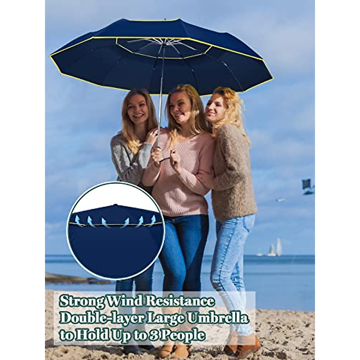 Kalolary Extra Large Golf Umbrella Automatic Open Folding Umbrella Windproof Compact Large Double Canopy Umbrella Travel Folding Umbrella Strong Oversized Rain Umbrellas for Home Family Use (Blue)