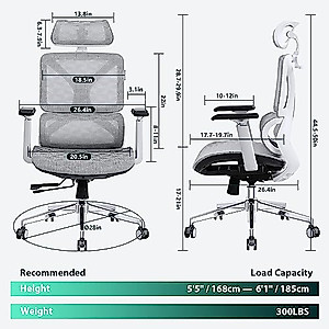 Memobarco Ergonomic Office Chair, High Back Desk Chair with Lumbar Back Support, 3D Adjustable Armrest & 3D Headrest, Comfortable Computer Mesh Chair with PU Wheels for Executive, Gaming, White