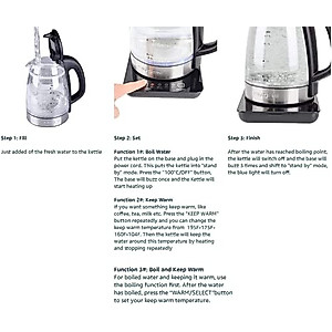 LUMAMU Glass Electric Kettle, Tea Kettle Water Boiler with Boil-Dry Protection, LED Indicator, Double Wall Temperature Control, 1500W Wide Opening, BPA Free