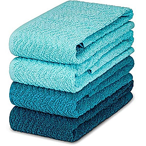 DecorRack 4 Large Kitchen Towels, 100% Cotton, 15 x 25 inches, Absorbent Dish Drying Cloth, Perfect for Kitchen, Solid Color Hand Towels, Turquoise (4 Pack)