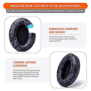 WC PadZ & BandZ Bundle - Replacement Earpads and Headband Cover for ATH M50X and M Series Headphones | Black Camo Pack