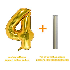 32 Inch Gold Number 4 Balloons Foil Ballon Digital Birthday Party Decoration Supplies (Gold Number 4 Balloon)