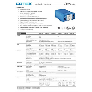Cotek SE400 Pure Sine Wave Inverter 120VAC 24VDC 400W (SE400-124)