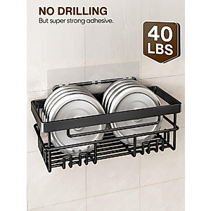 Cobbe Adhesive Shower Caddy 5-Pack, Large Wall Mounted Shower Shelves Rack, Organizer Storage Accessories with Soap Dish&Toothbrush Holder, Shelves for Bathroom Storage & Home Kitchen Decor, Black