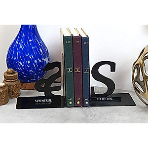 Underground Toys Harry Potter Metal Bookends - Black Hogwarts House Slytherin Diecast Design - Decorative Book Holder - Home, Office, Kitchen, Room Decor - Books Collection Display for Shelves