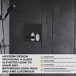 MNML DESIGN Shower Niche 12"x12" Bathroom shelves-Stainless Steel matte black bathroom Organizer accessories shelf no Tile needed, Waterproof recessed wall mounted Insert Storage Shower caddy
