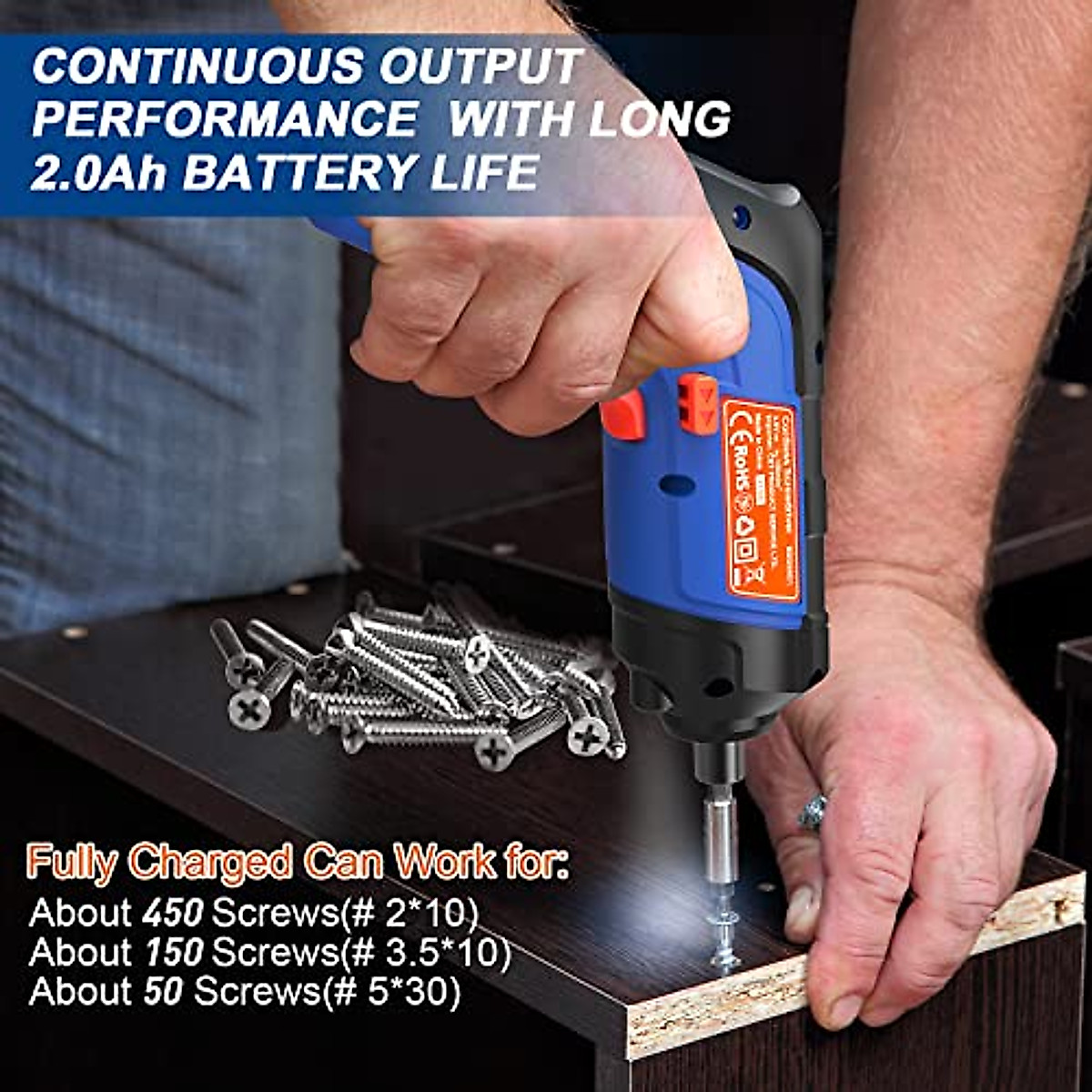 Cordless Screwdriver 4V, SORAKO Small Electric Screwdriver, Power Screwdriver Rechargeable with led right, 6Nm Screw Gun, 10 PCS Screwdriver Kit for Home DIY