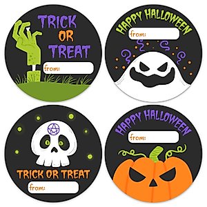 YSTEP Halloween Gifts Label Stickers, Funny Cute Halloween Skull Pumpkin Gifts Tags Stickers for Gifts Bag Decor, Happy Halloween Holiday Stickers Decor for Party-A02