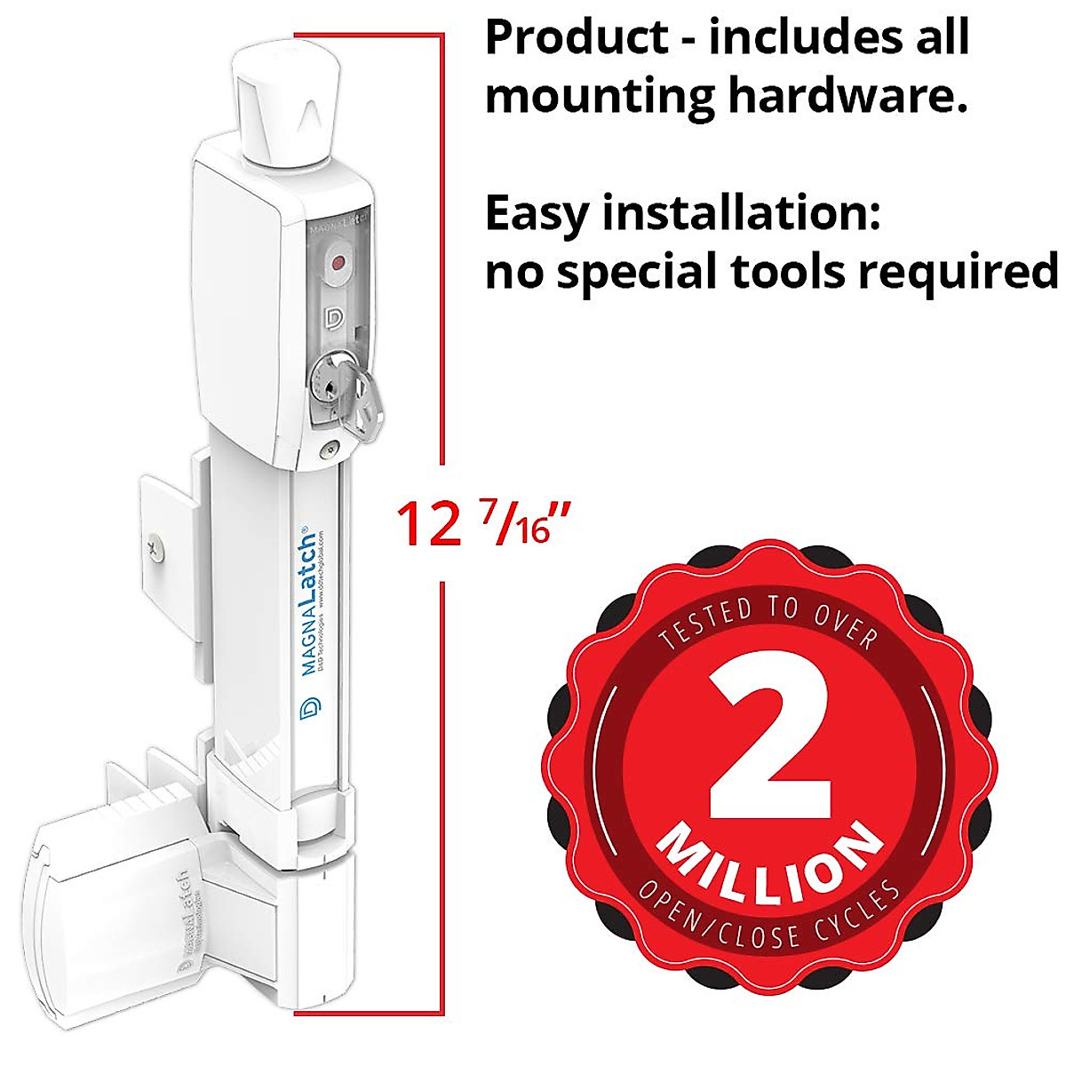D&D Technologies ML3VPKAWT MagnaLatch Vertical Pull, Child & Pet Safety Magnetic Gate Latch and Lock, for Any Square Gate White