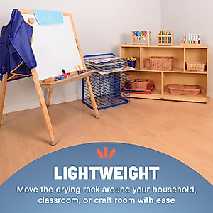 Cre8tive Minds Marvel Education Company 25" Hanging or Tabletop Economy Art Drying Rack with 15 Shelves, Blue