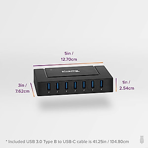Plugable 7-in-1 USB Powered Hub for Laptops with USB-C or USB 3.0 - Power Station for Multiple Devices and Data Transfer with a 60W Power Adapter, Driverless