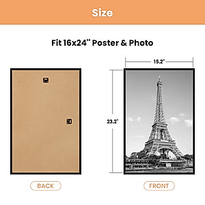 upsimples 16x24 Picture Frame Black 3 Pack, Scratch-Proof Poster Frames 16 x 24 for Photo Gallery - Slide-In Strips, Horizontal or Vertical Wall Mounting