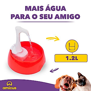 Aqua First Pet Water Fountain - Automatic Drinking Bowl for Cats and Dogs - Light and Portable - Replaceable Filters - Ergonomic Design - 1.2L/42 fl oz - Red