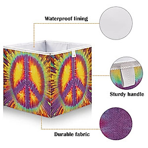 Tie Dye Peace Sign Storage Basket Storage Bin Rectangular Collapsible Shelves Basket Large Toy Chest Organizer for Home Office Dormroom