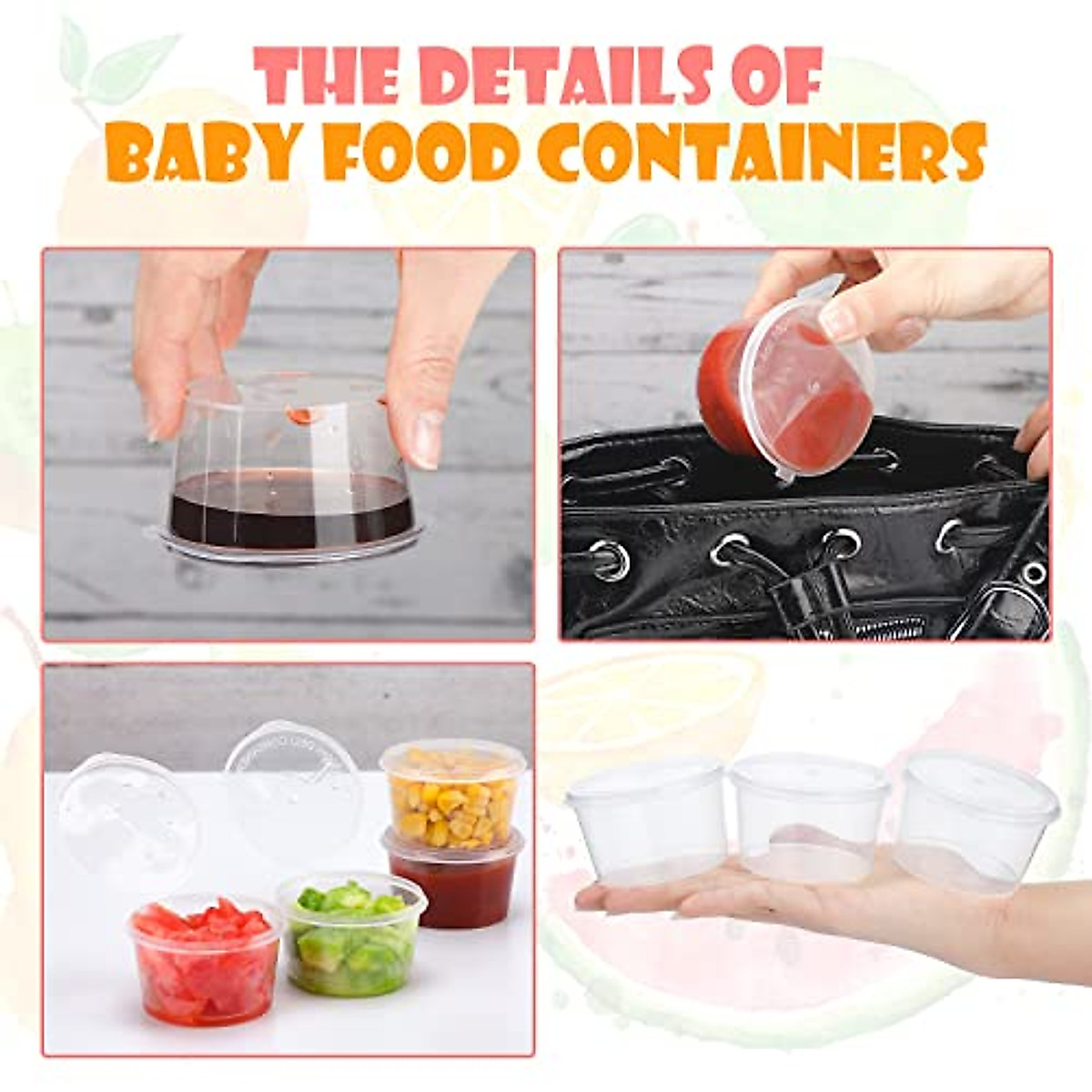 Didaey 100 Pcs Disposable Baby Food Freezer Storage Containers Plastic Food Storage Containers with Hinged Lids 4 oz Snack Containers Food Prep Containers Baby Puree Containers, Stackable, Leakproof