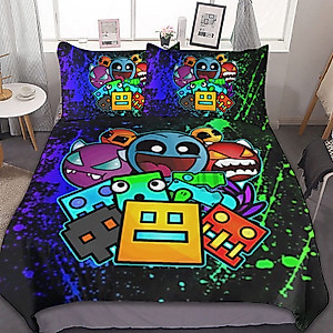 TKBIIuds Pompomlam Geo-me-Try Da-sh Bed Sheet Duvet Cover Set Print Pattern Soft 3-Piece Bedding Set with 2 Pillow Shams 86"x70"