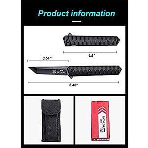 Carimee EDC Knife- 3.7 inch Pocket Knife Tanto point- Black Aluminum Alloy Handle, for Outdoor/Camping/BBQ