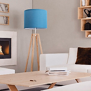 Wellmet 16"x16"x12" Assembly Required Lampshade for Table Lamp, Bedside Lamp, Floor Lamp, Fabric Drum Lampshade Classic Modern Style, Spider Fitter, Blue