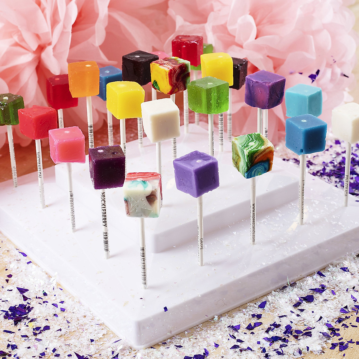 Hard Candy Cube Lollipop Suckers: Individually Wrapped Flavored Sucker Pack by Espeez - Old Fashioned Square Party Pops in Bulk - Watermelon, 24 Count