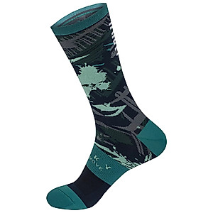 Baisky Cycling Crew Socks-Disguise Green-Training Mid Calf Socks for Biking Running Sportswear