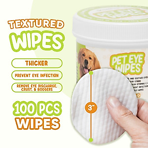 GoEcoVita Pet Eye Wipes for Dogs & Cats | Gently Removes Tear Stains, Eye Debris, Discharge, Mucus Secretions | Chamomile Oil Pet Cleaning & Deodorizing Wipes for Eyes & Stains (100 Count)