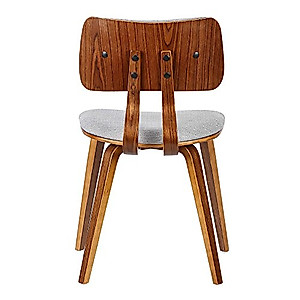 Armen Living Jaguar Mid Century Modern Dining Accent Chair for Kitchen Table Desk Vanity in Grey Fabric and Walnut Wood Finish