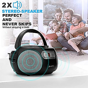 ByronStatics Portable CD Player Boombox with AM FM Radio, Top Loading CD, 1W RMS x 2 Stereo Speaker, Aux-in Jack, LCD Display, AC110-120V Operated Black